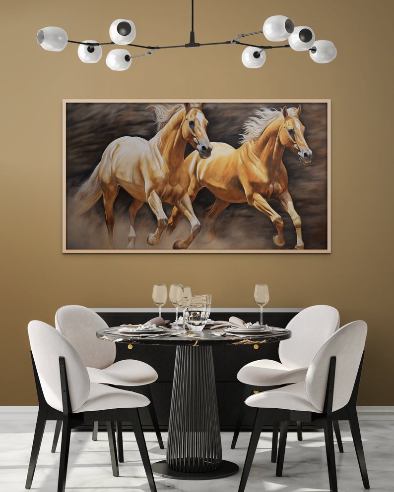 Two Golden Akhal Teke Horses V2, Oil Paint, Samsung Frame TV Art ...