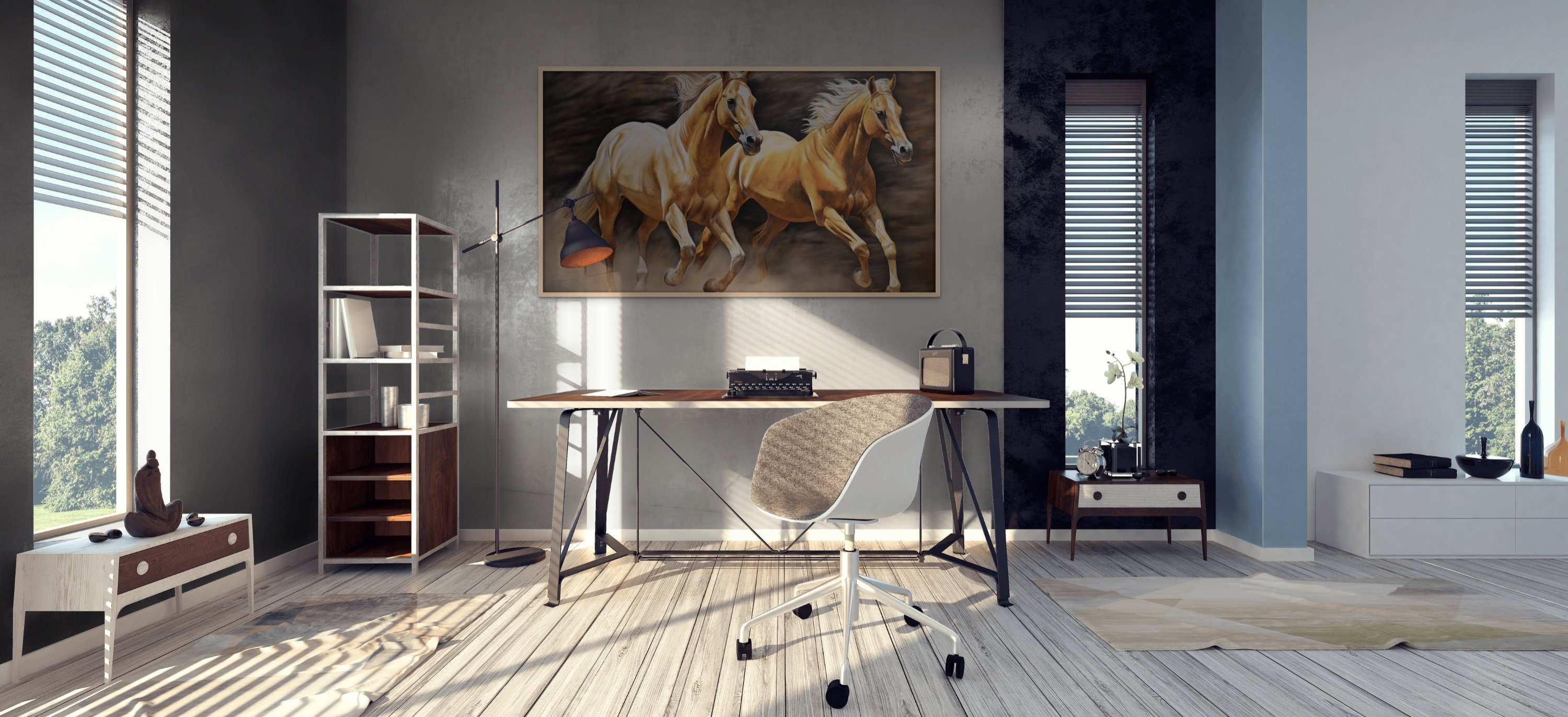 Two Golden Akhal Teke Horses V2, Oil Paint, Samsung Frame TV Art ...