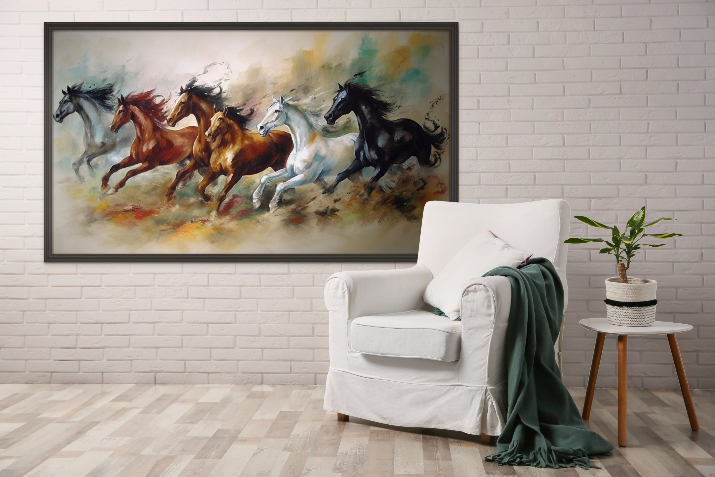 Six Running Horses, Feng Shui, Oil Paint, Samsung Frame TV Art, Digital ...