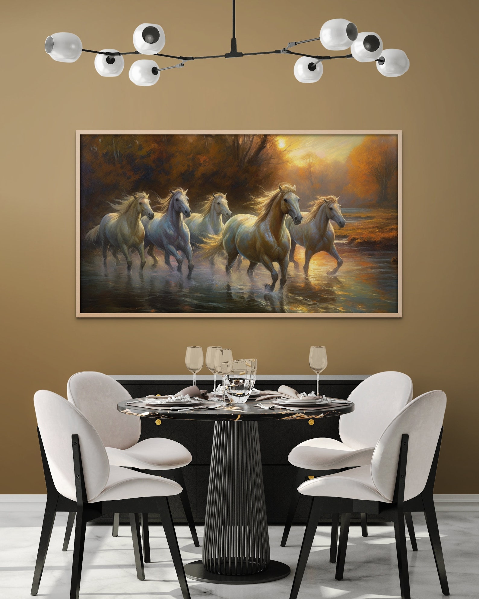 Five Running Horses, Over Water, Oil Paint, Samsung Frame TV Art ...