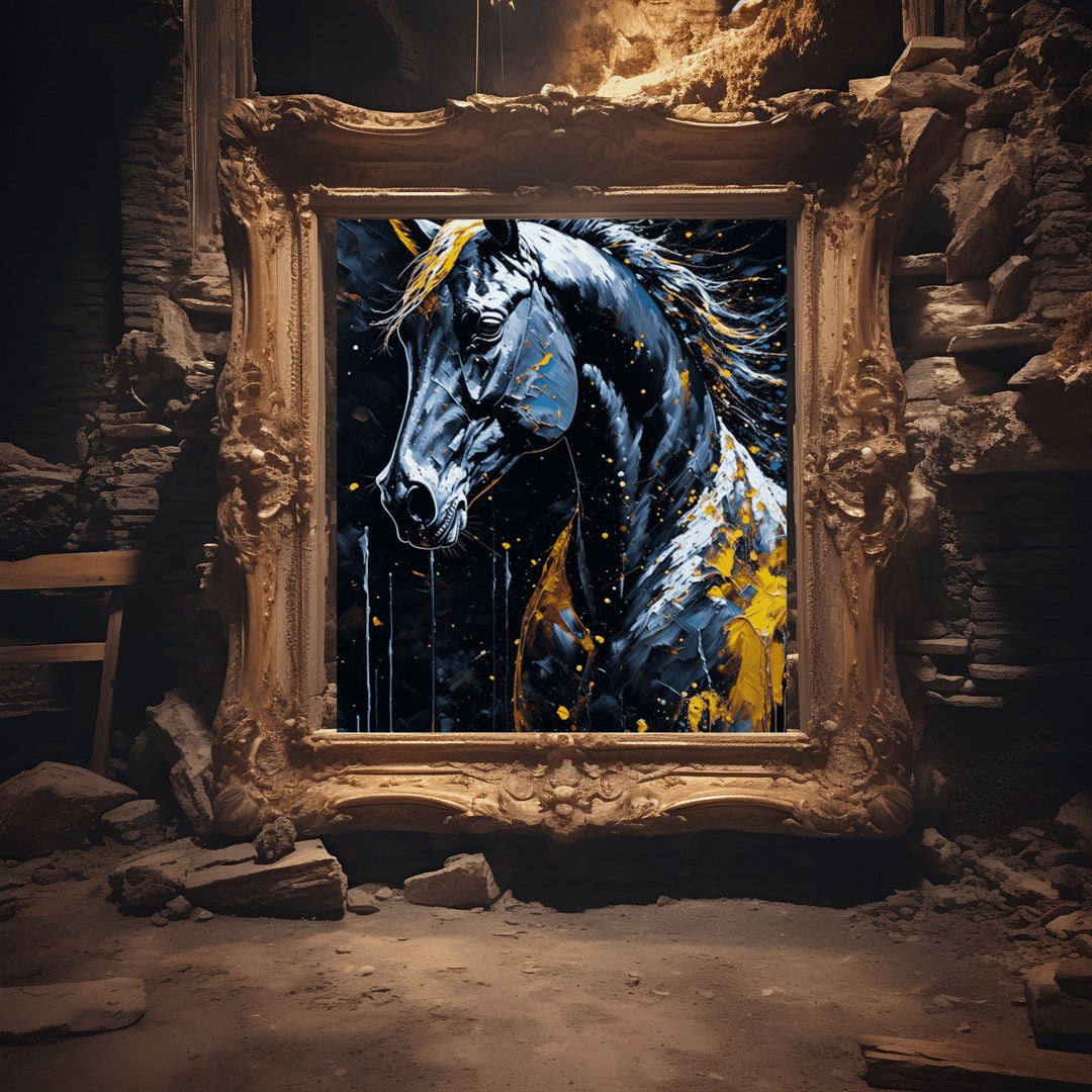 Beautiful Black Stallion Horse in Oil Paint Digital Print - Etsy