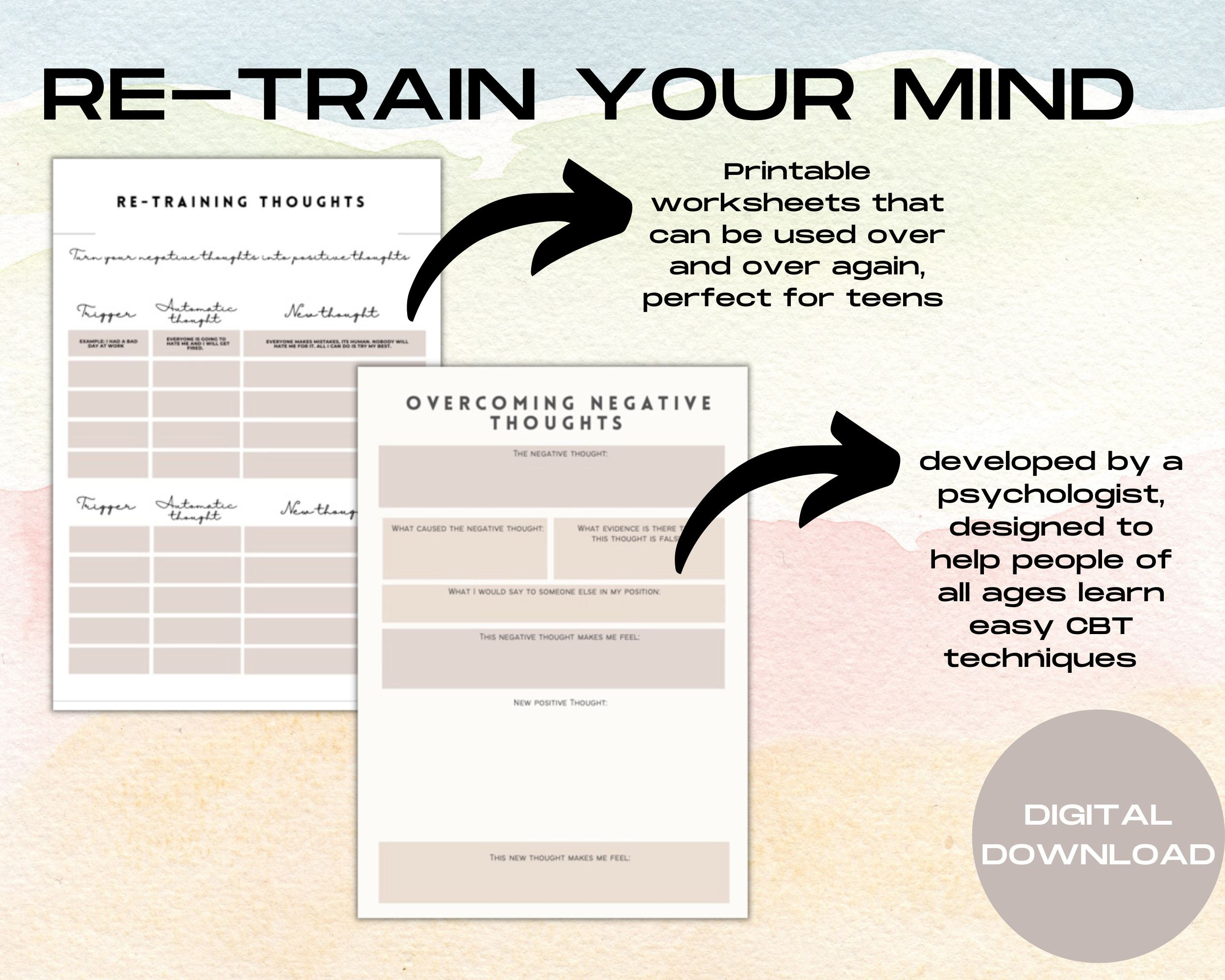 Anxiety and Depression CBT Worksheets, Mental Health Printable CBT ...