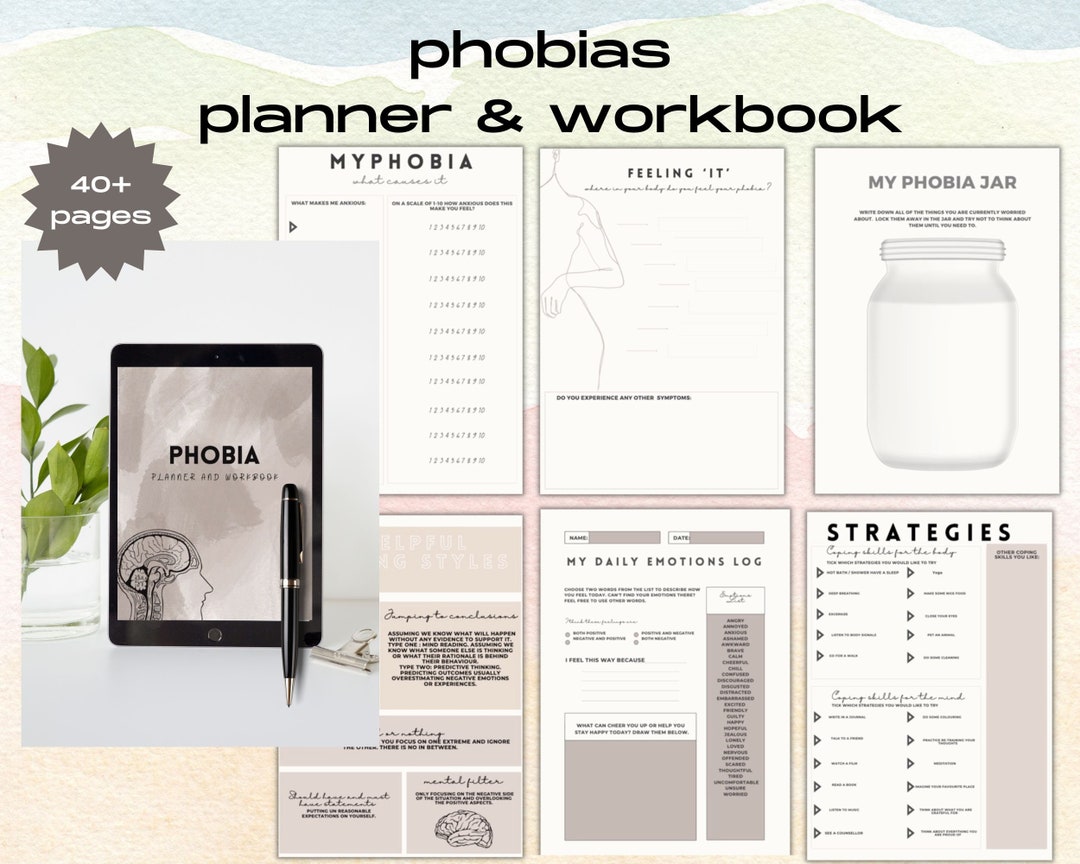 Phobia CBT Worksheets, Mental Health Planner |CBT Printable Worksheet ...
