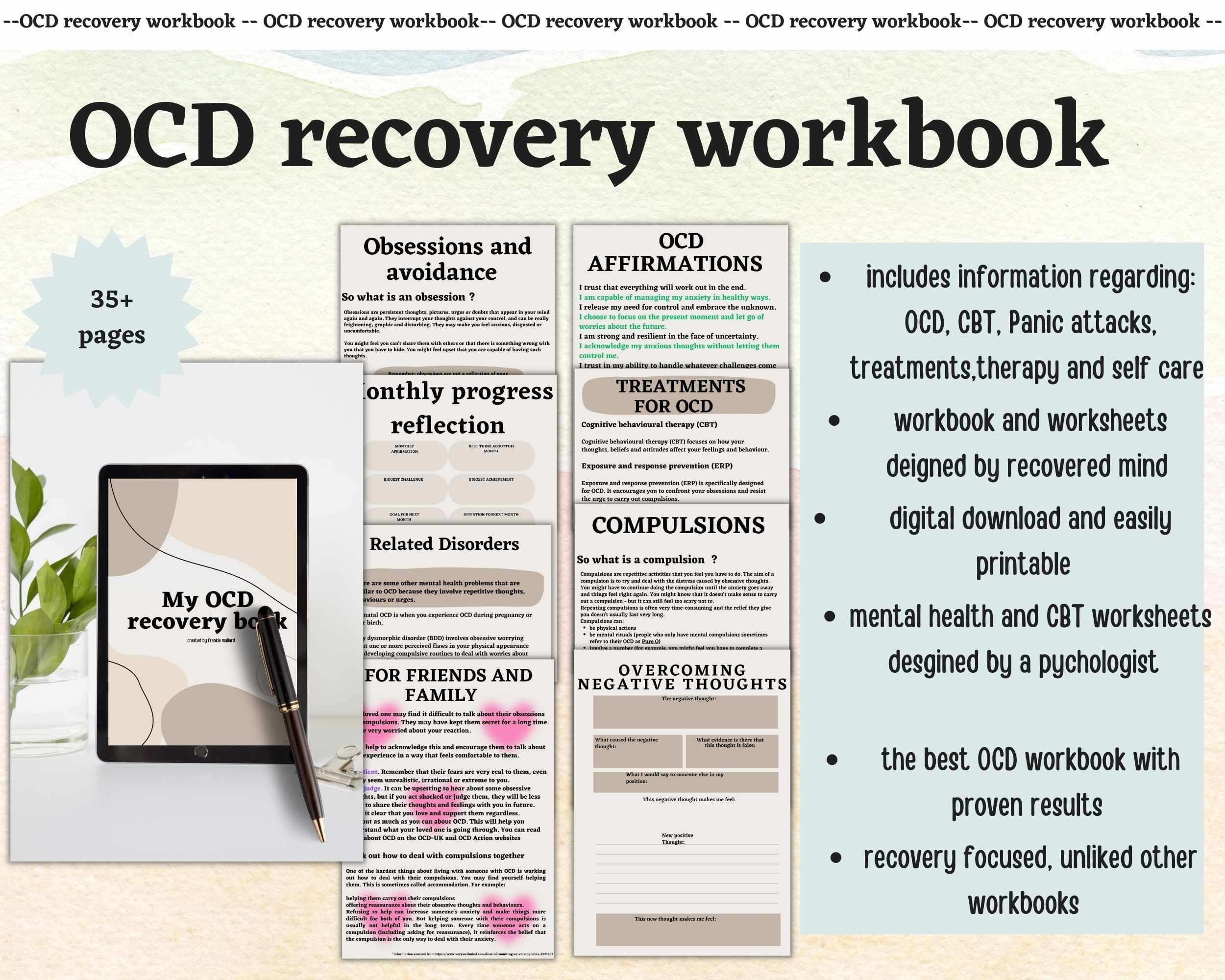 OCD Recovery, OCD Help Workbook CBT Printable Ocd Worksheets Ocd Help ...