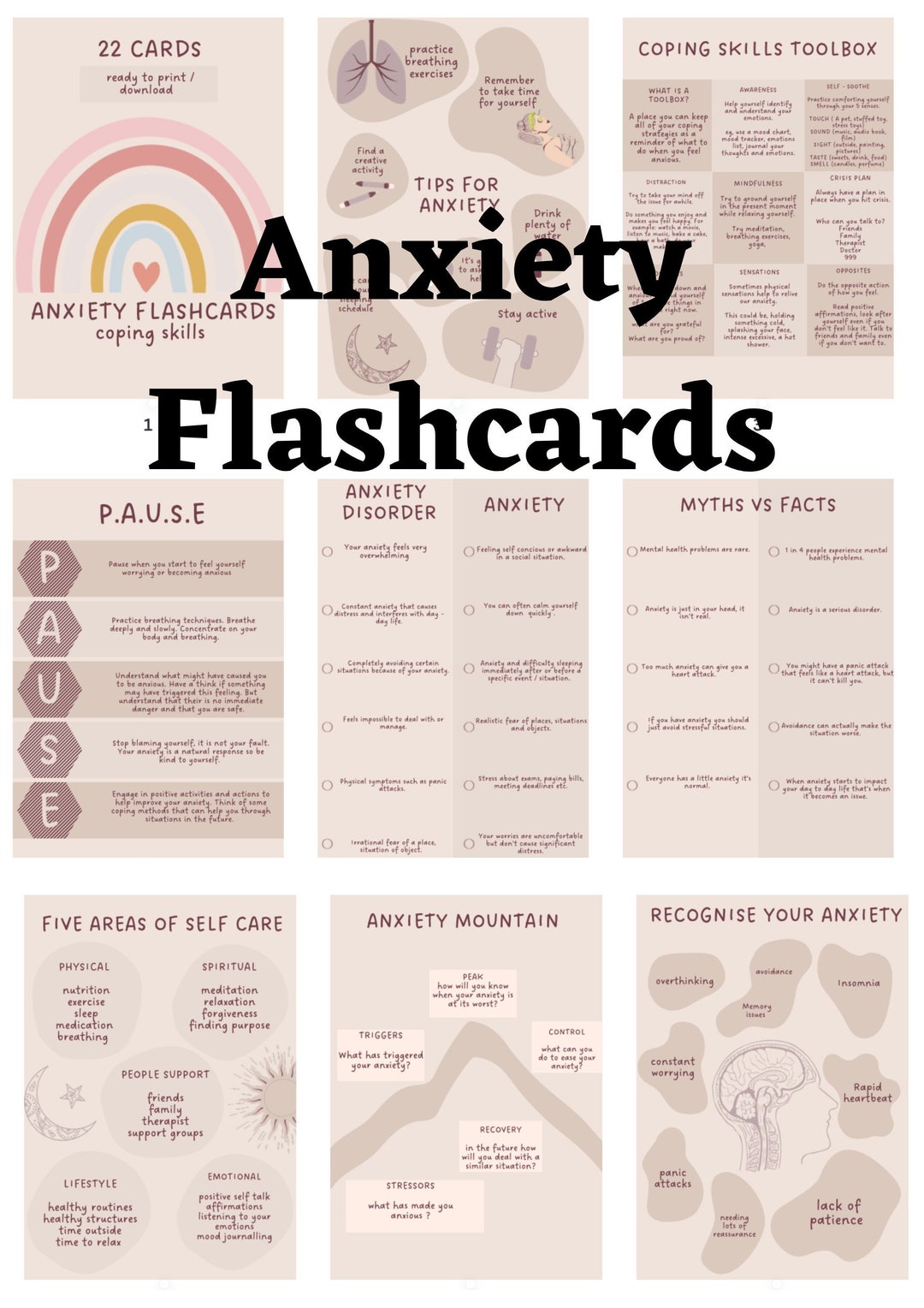 Anxiety Flashcards & Workbook Anxiety Help Coping Cards for - Etsy