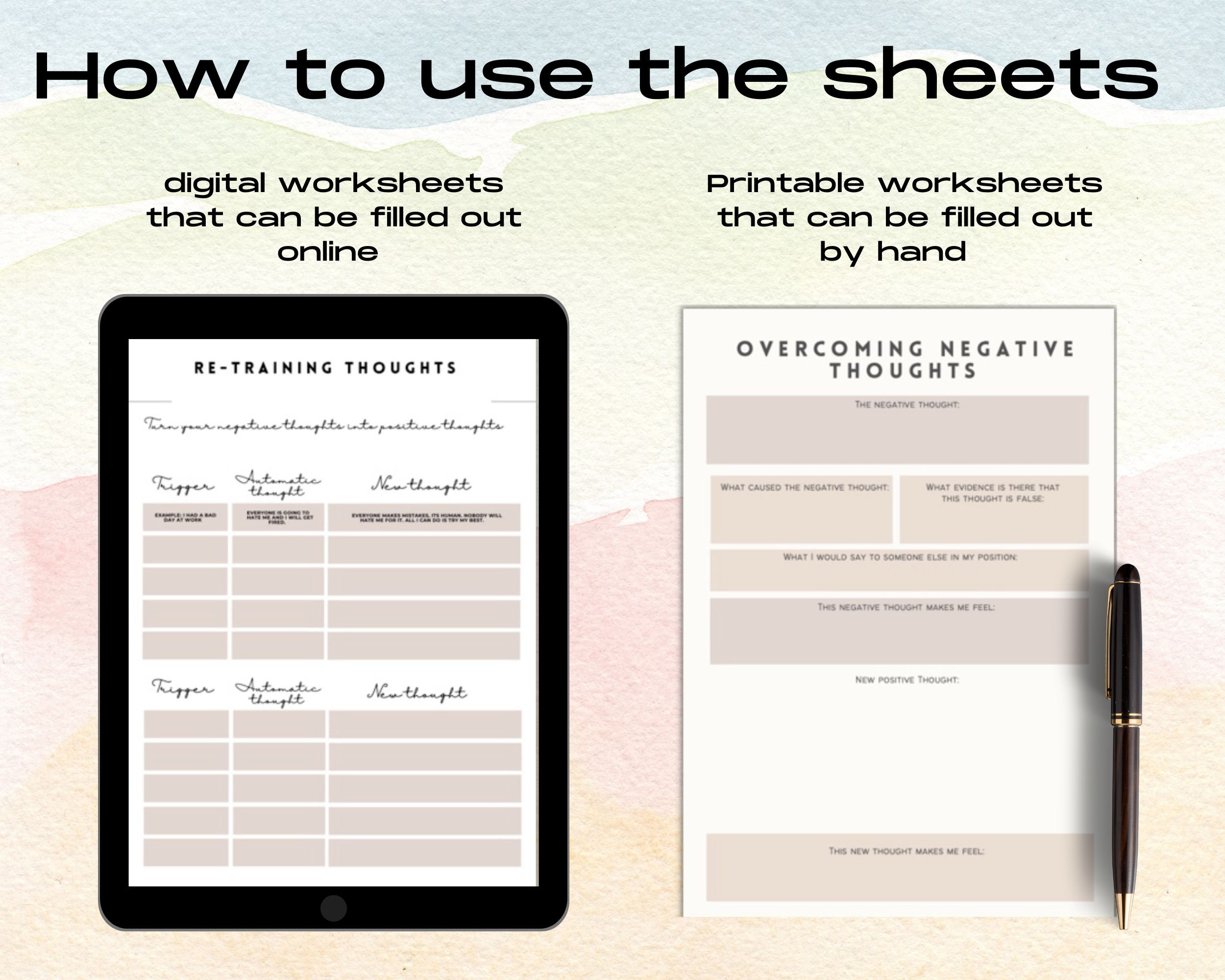 Anxiety and Depression CBT Worksheets, Mental Health Printable CBT ...