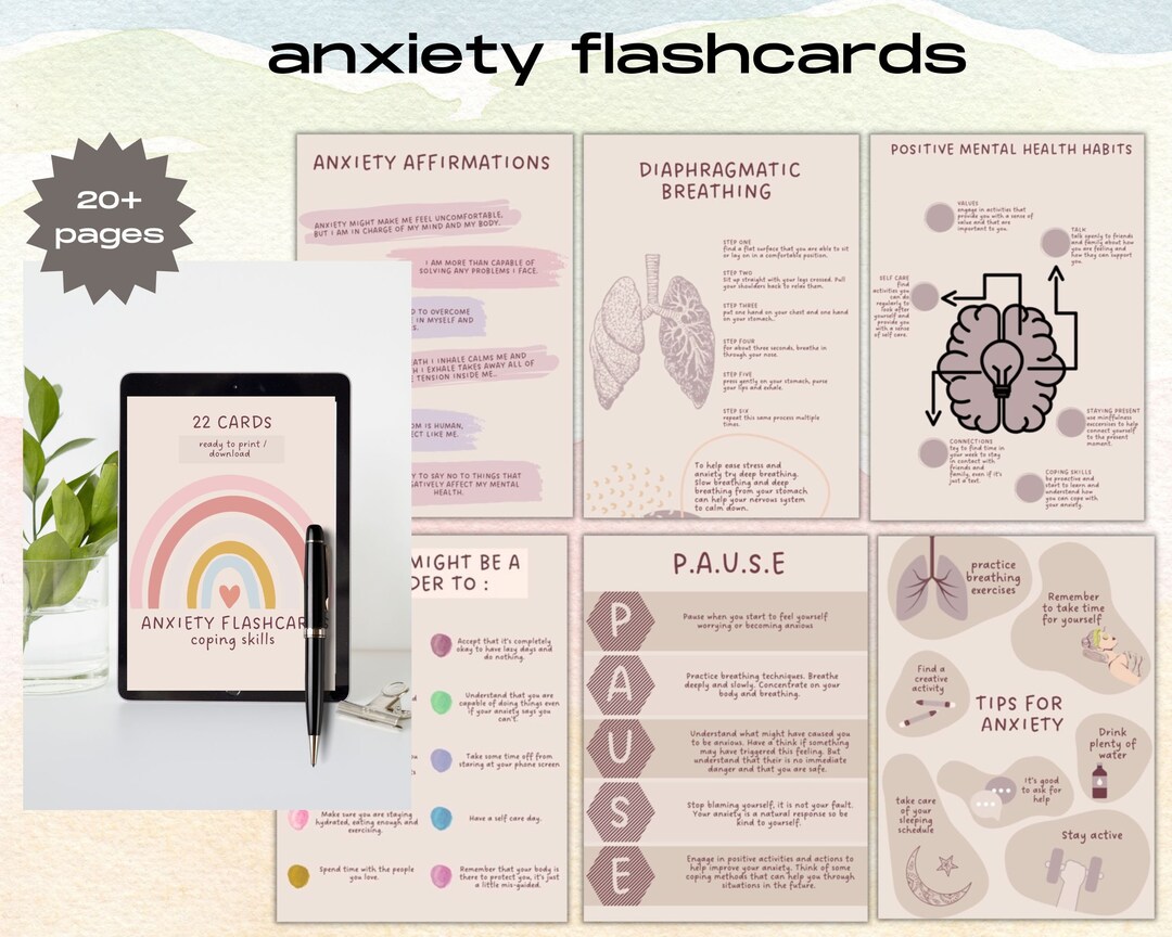 Anxiety Flashcards & Workbook, Anxiety Help Coping Cards for Teens ...
