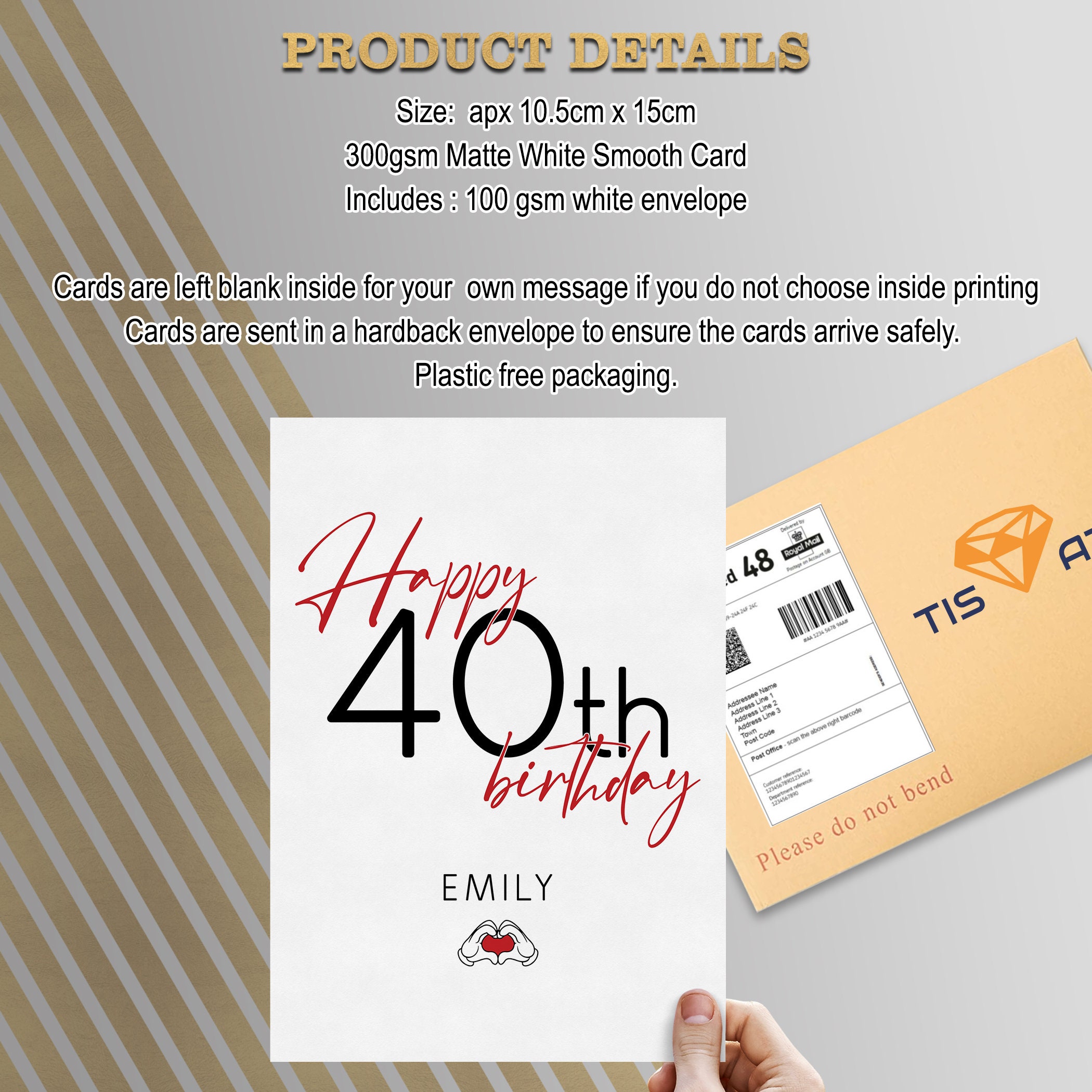 Happy 40th Birthday Name Card • Custom Birthday Card 40 • Fortieth ...