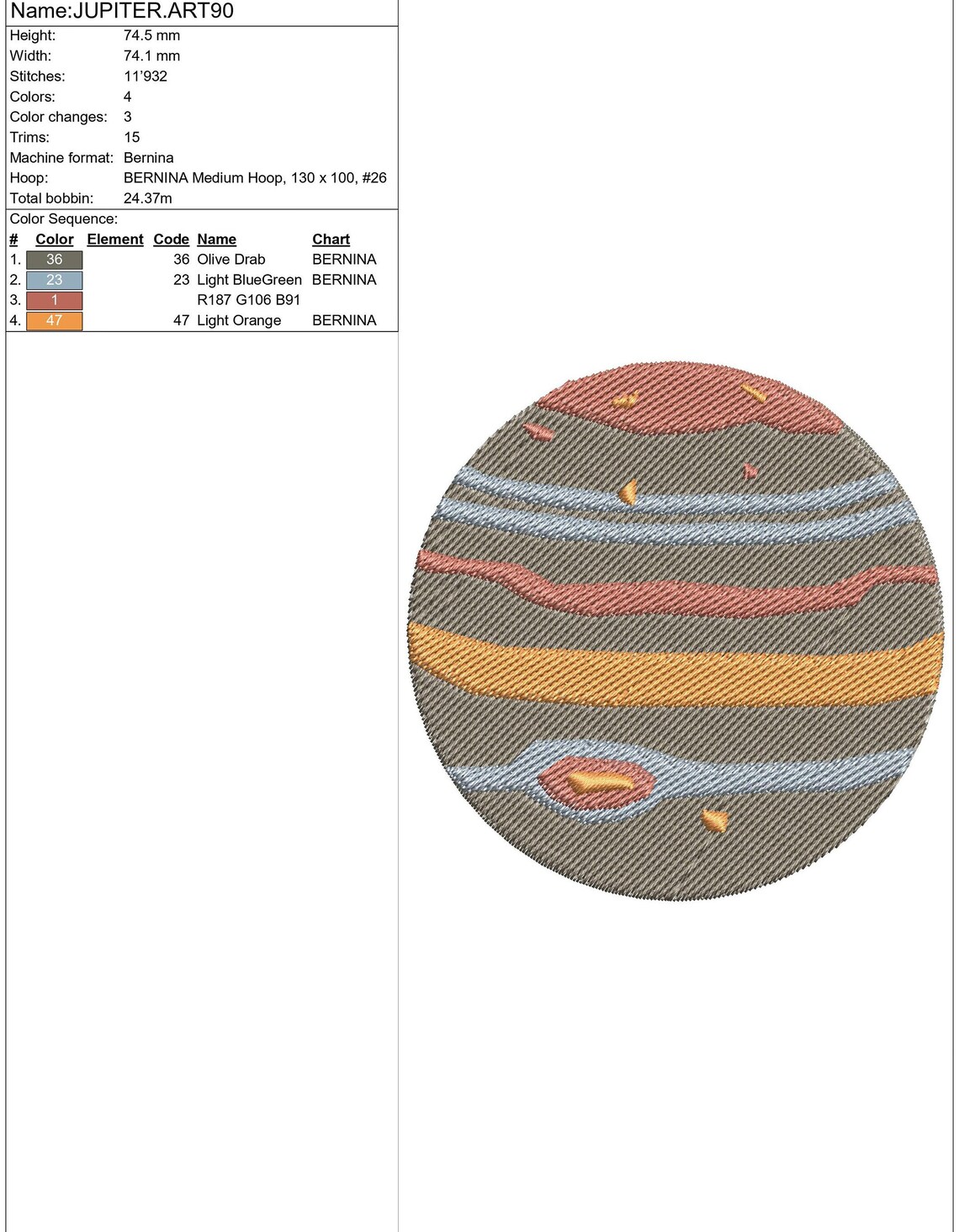 Planet Jupiter Embroidery Design, 2 Size, Digital File - Etsy