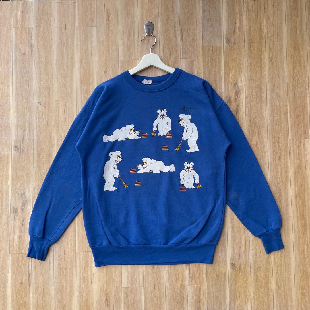 Vintage 90s Curling Bear Puff Print Graphic Pullover - Etsy