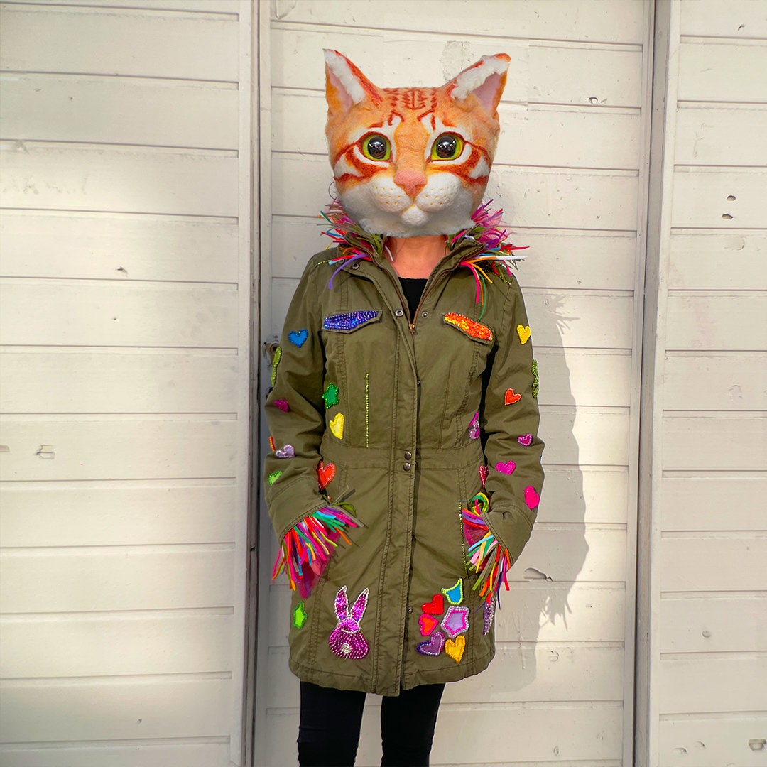 Colorful Military Green Parka With a Message of Peace - Etsy