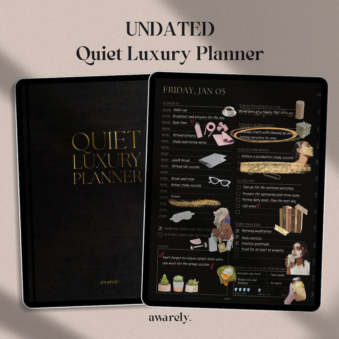 Quiet Luxury Undated Digital Planner: Self-care & Meal Planning ...