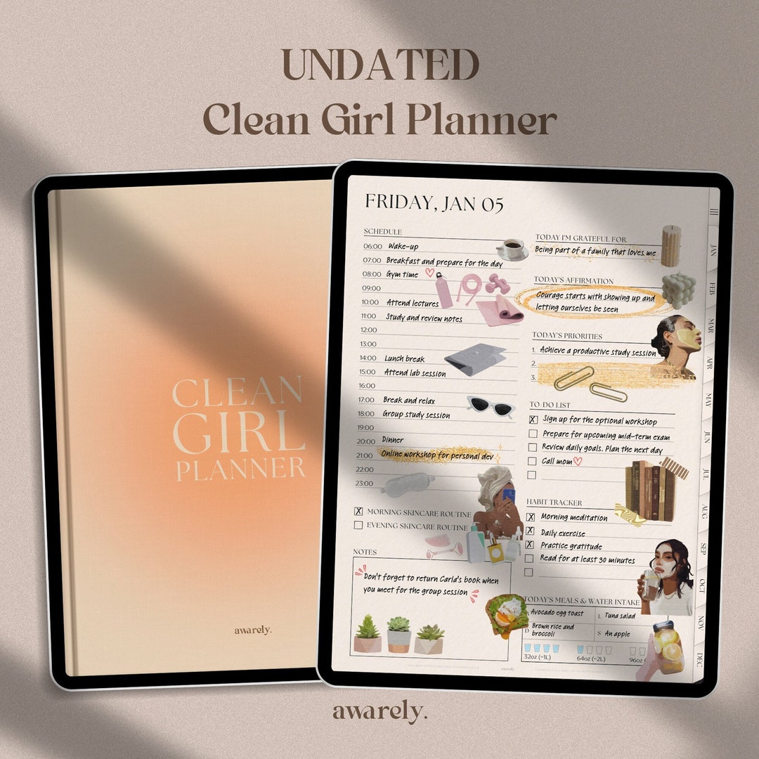 CLEAN GIRL Undated Digital Planner | Daily, Weekly, Monthly Goodnotes ...