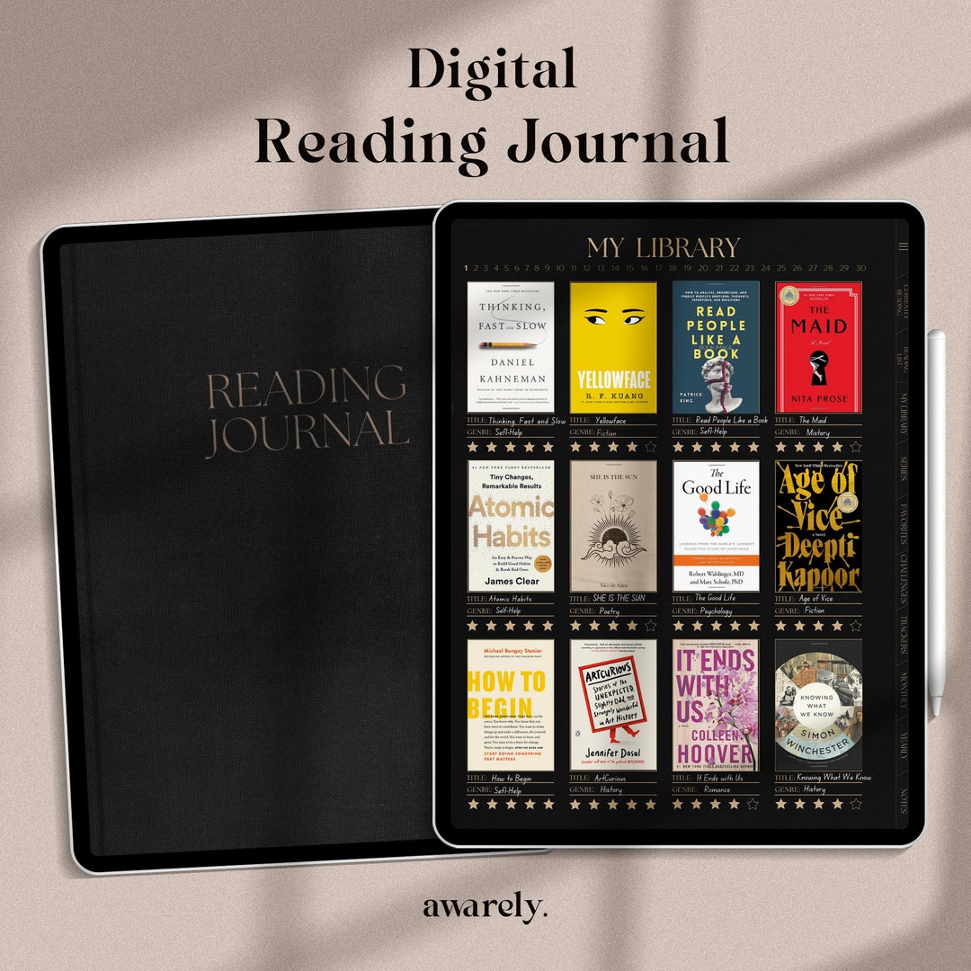Digital Reading Journal Dark, Book Review & Library Tracker for ...