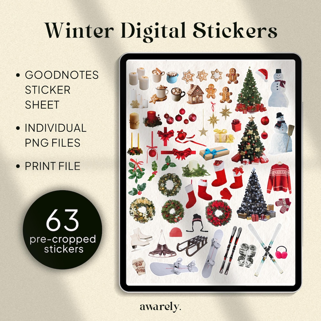 Winter Christmas Digital Stickers: Goodnotes, iPad Planner (individual ...