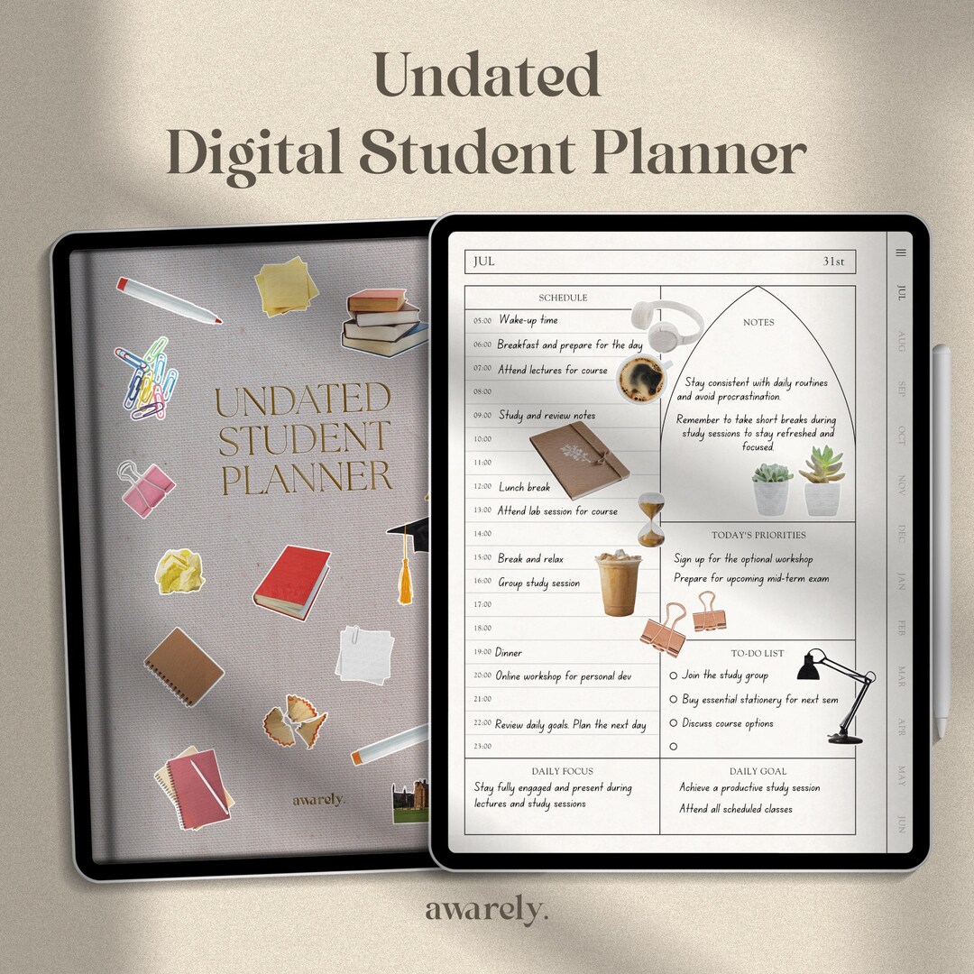 Undated Digital Student Planner, Academic Planner for Goodnotes ...