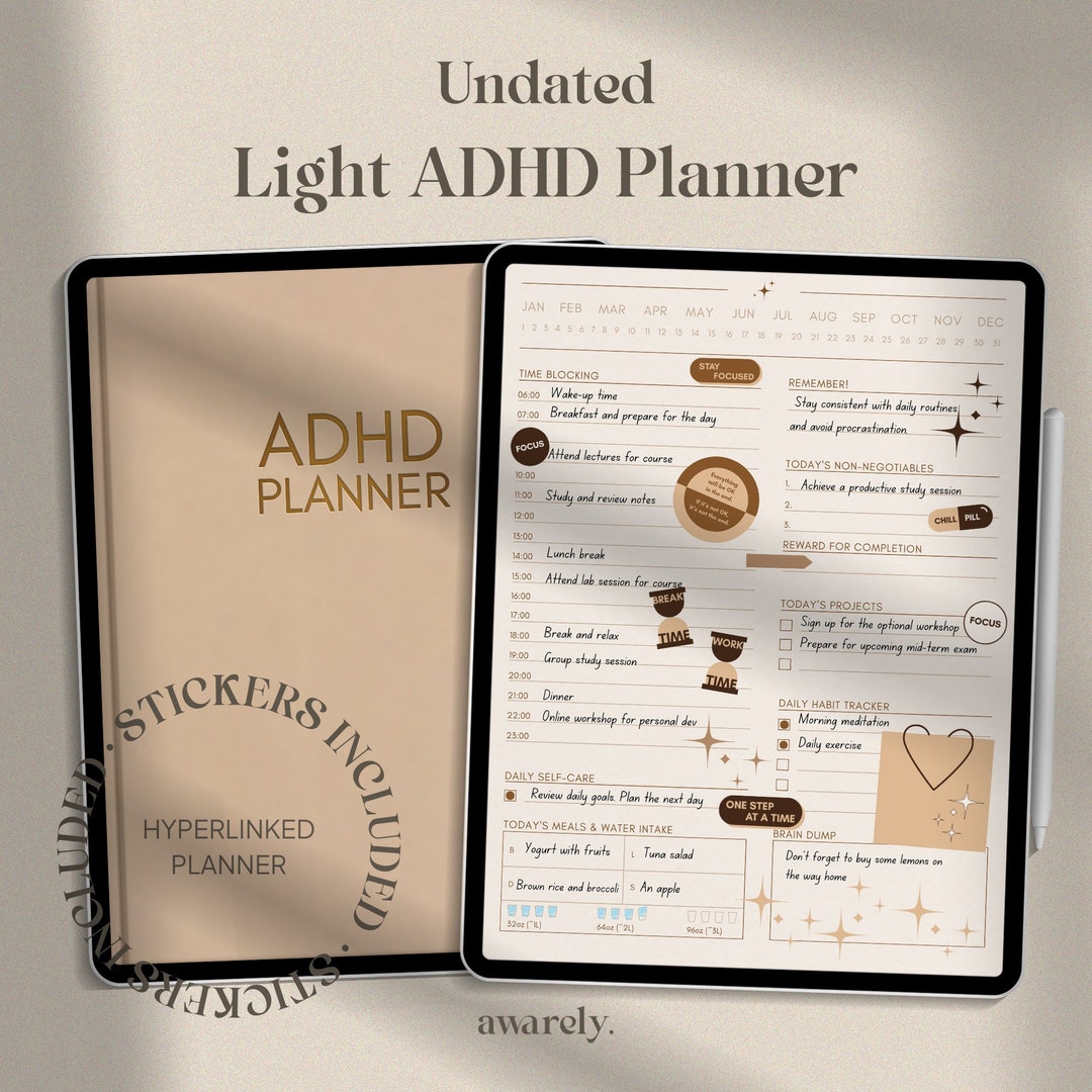 Undated Digital Light ADHD Planner for Adults, Goodnotes, Ipad, Android ...