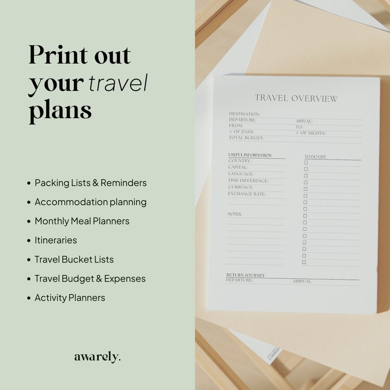 Printable Travel Planner: 40-page Itinerary, Packing Lists (letter, A4 ...
