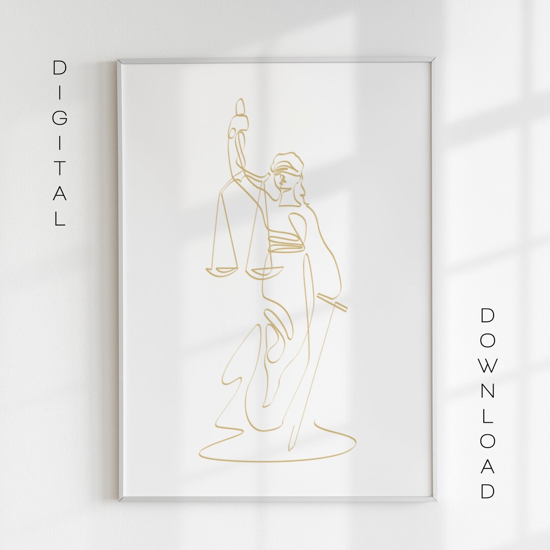 Line Art Drawing Gold Lady Justice Themis Law Digital Download ...