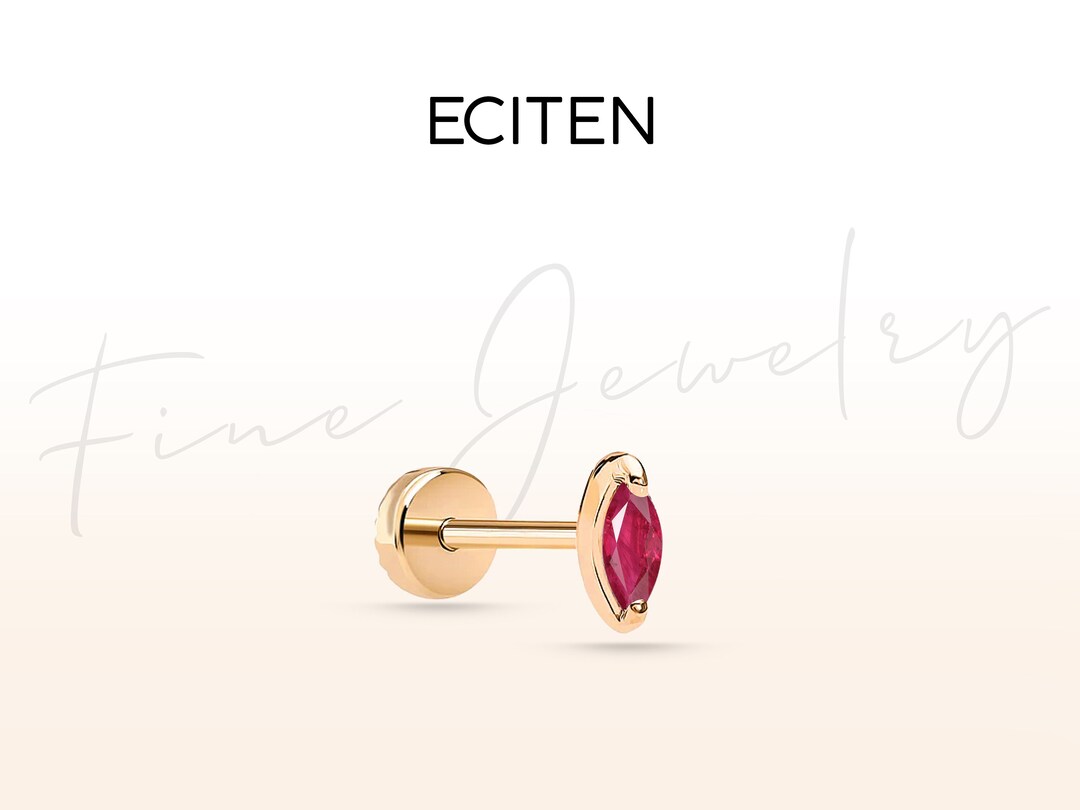 14K Solid Gold Ruby Piercing, Marquise Cut Helix Cartilage Screw Back ...