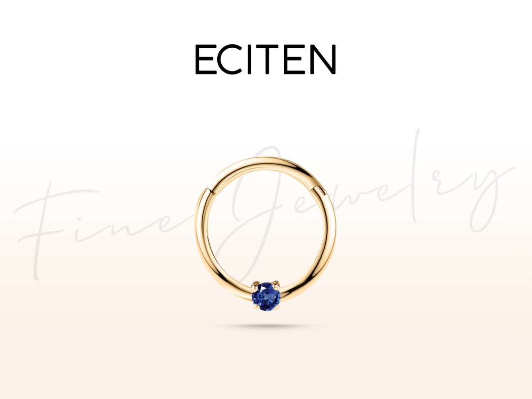 Sapphire Hoop Clicker Single Piercing: 14K Solid Gold Cartilage Helix ...