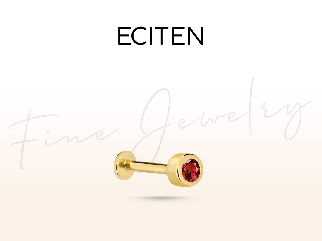 14K Solid Gold Ruby Lip Piercing, Bezel Set Labret, 18G - Etsy UK