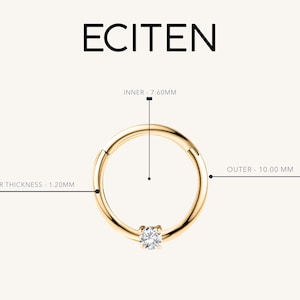 Solitaire Diamond Hoop Clicker Earrings in 14K Solid Gold,16g Cartilage ...