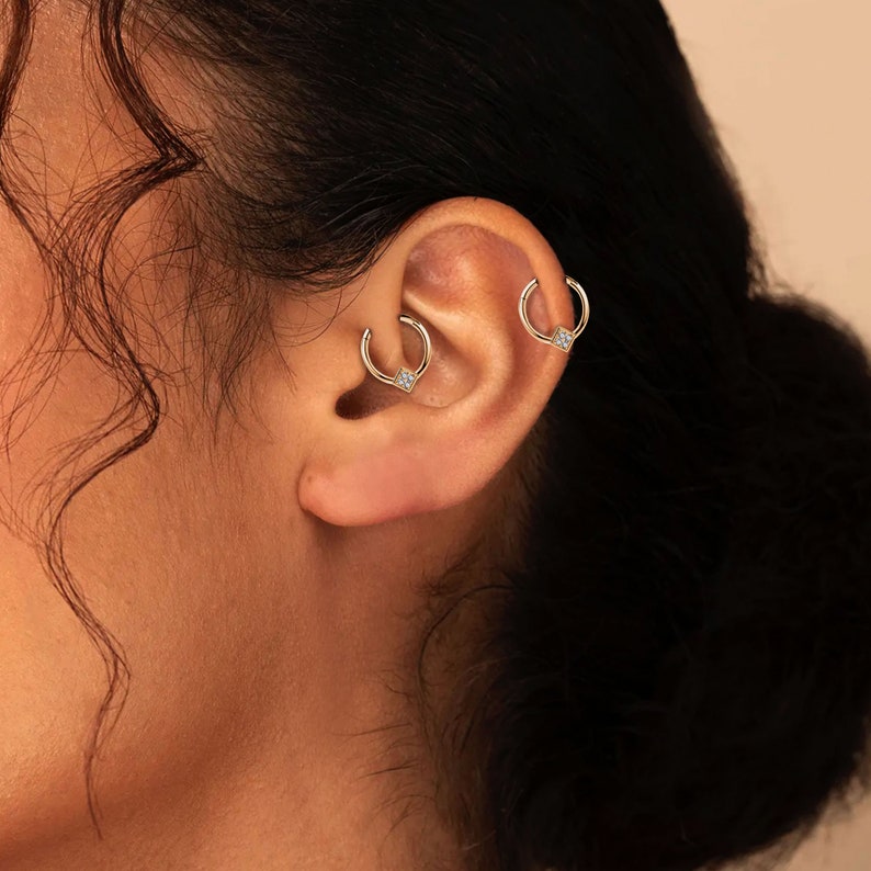 Daith Diamond Hoop Clicker Piercing in 14K Solid Gold,single Earring ...