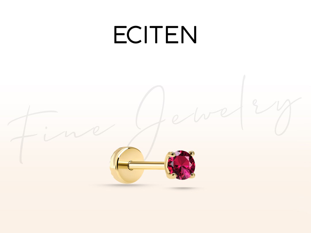 Ruby Solitaire Tragus Piercing,flat Back Piercing in 14K Solid Gold,18g ...