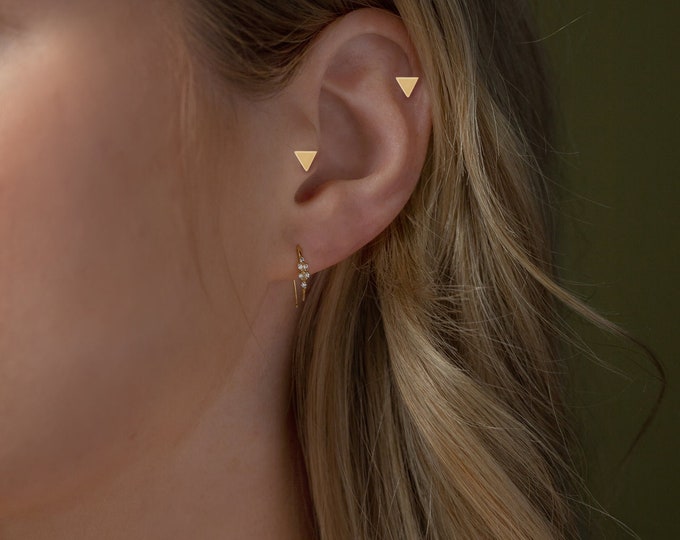 14K Solid Gold Marquise, Triangle, Rectangle, Square, Cubic Zirconia ...
