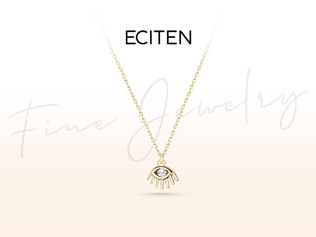 Evil Eye Diamond Necklace,14k Gold Necklace,diamond Solitaire Necklace ...