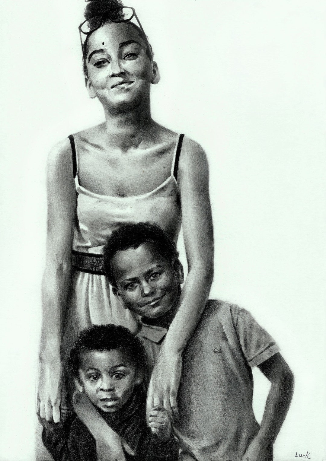 Personalized Portrait in Graphite Pencil on A4 Format 3 Faces - Etsy