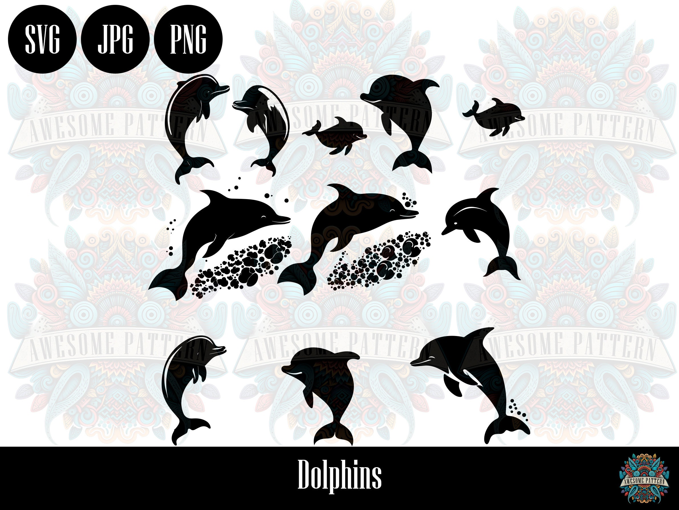 Cute Dolphin SVG Bundle Svg, Jpg, Png Commercial Use Dolphin Cut File ...