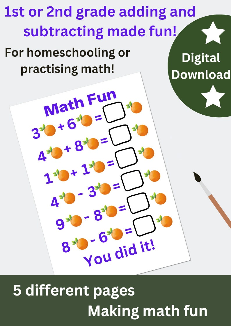 Math Fun, Easy Printable, for 1st to 2nd Graders, Homeschoolers, or ...