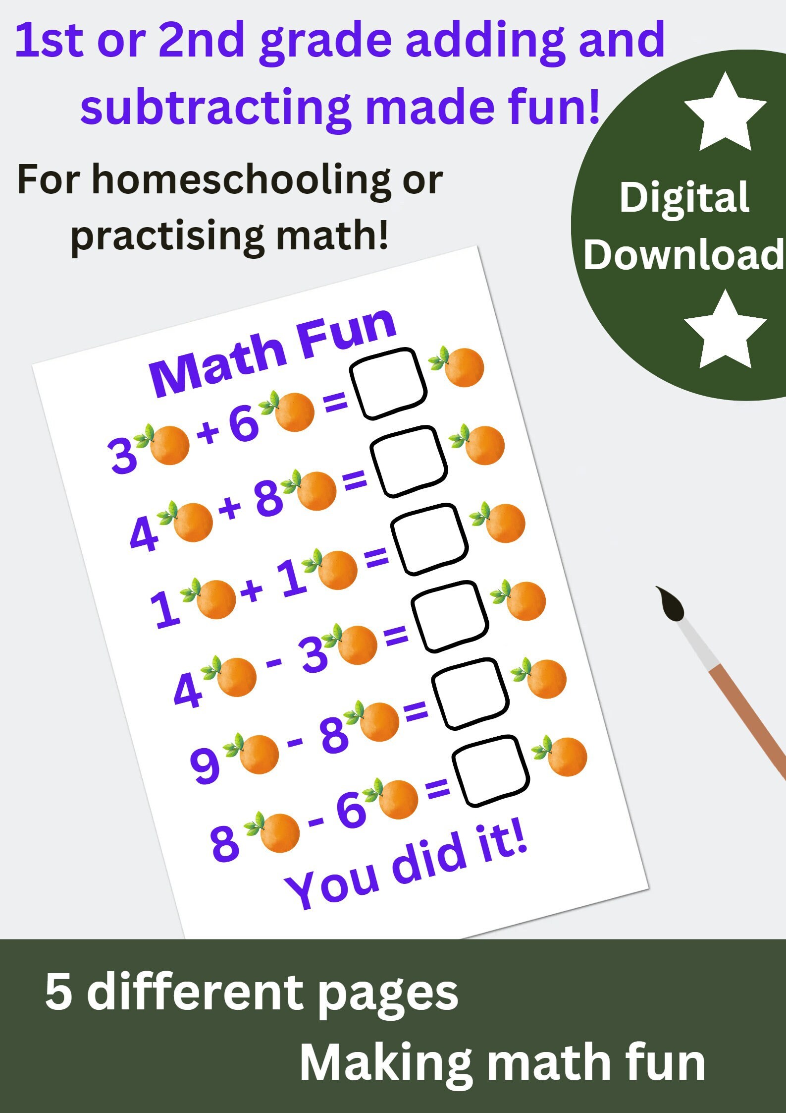 Math Fun, Easy Printable, for 1st to 2nd Graders, Homeschoolers, or Practising Math, Homework ...