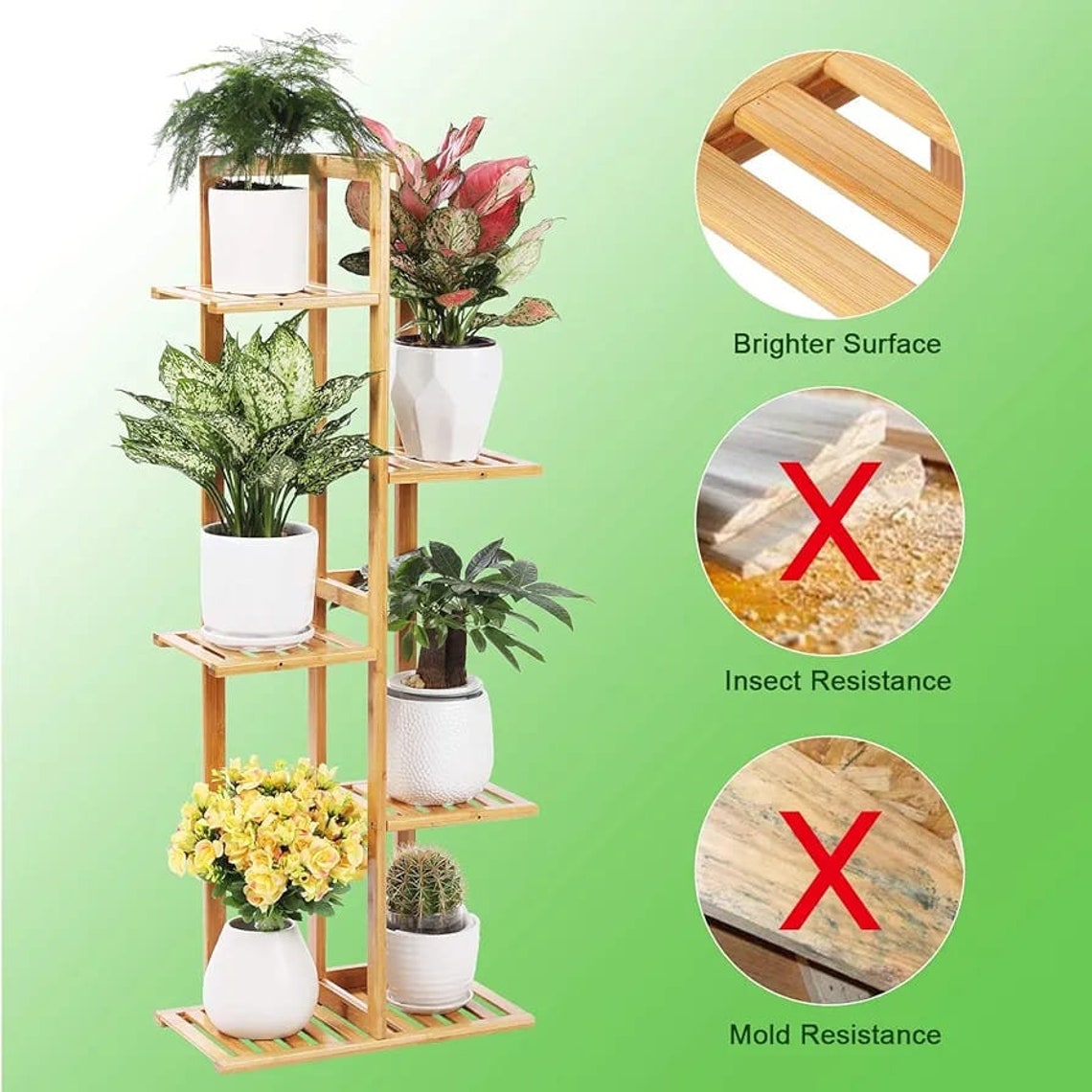 Bamboo Plant Stand Rack 5 Tier 6 Potted Indoor&outdoor Multiple Stand ...