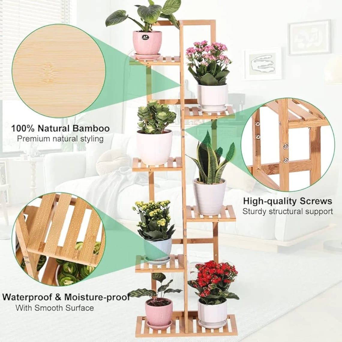 Bamboo Plant Stand Rack 5 Tier 6 Potted Indoor&outdoor Multiple Stand ...