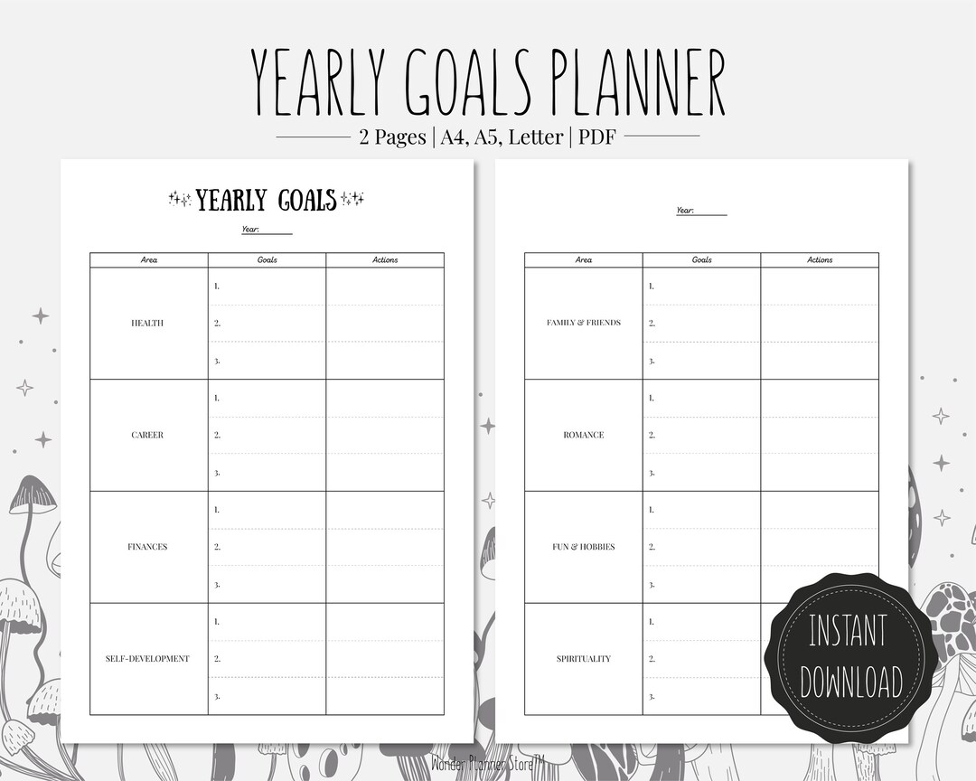 Yearly Goal Planner | Printable PDF | A4, A5, Letter Format - Etsy