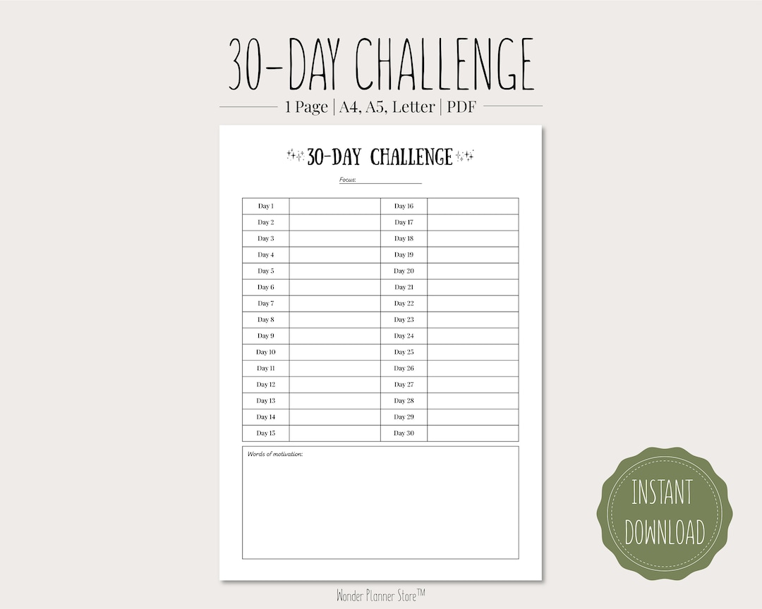 30-day Challenge Printable PDF A4, A5, Letter Format - Etsy
