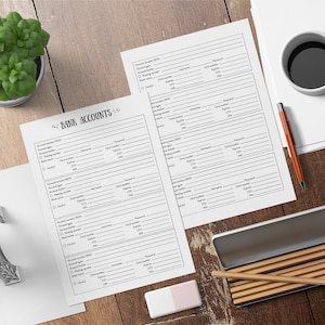 Bank Accounts List | Printable PDF | A4, A5, Letter Format | Home ...