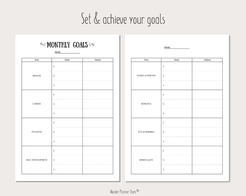 Monthly Goal Planner Printable PDF A4 A5 Letter Format - Etsy