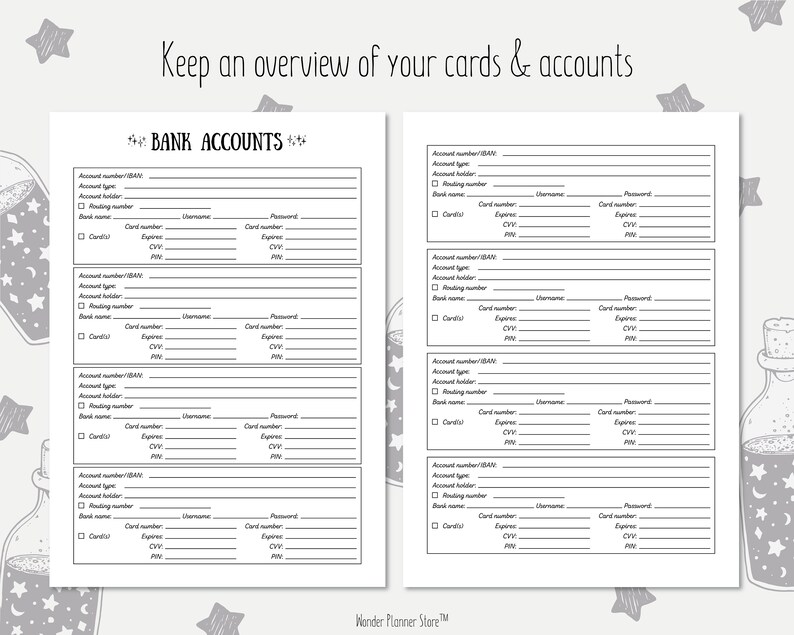 Bank Accounts List | Printable PDF | A4, A5, Letter Format | Home ...