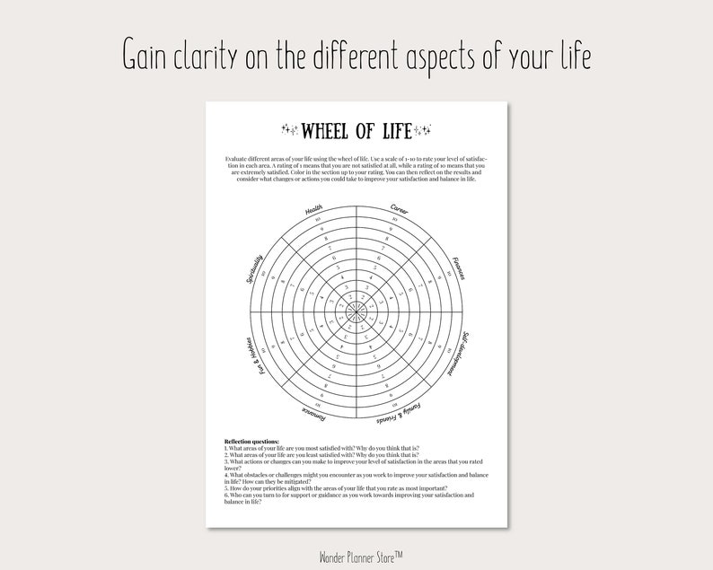 Wheel of Life Worksheet Reflection Tool Printable PDF - Etsy