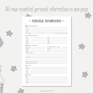 Personal Information Page | Printable PDF | A4, A5, Letter Format ...
