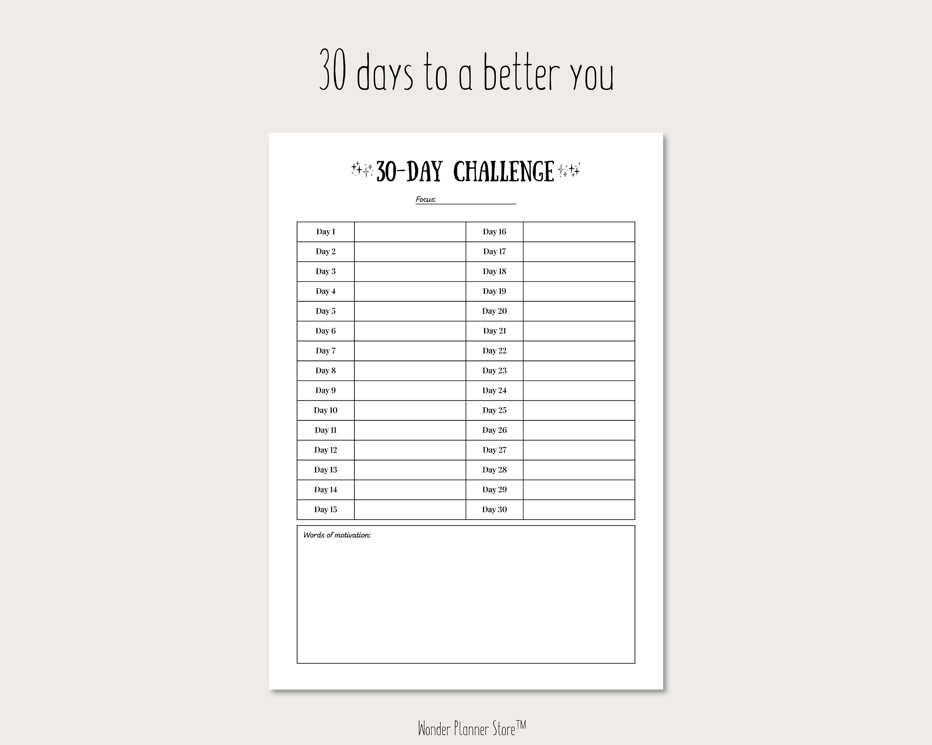 30-day Challenge Printable PDF A4, A5, Letter Format - Etsy