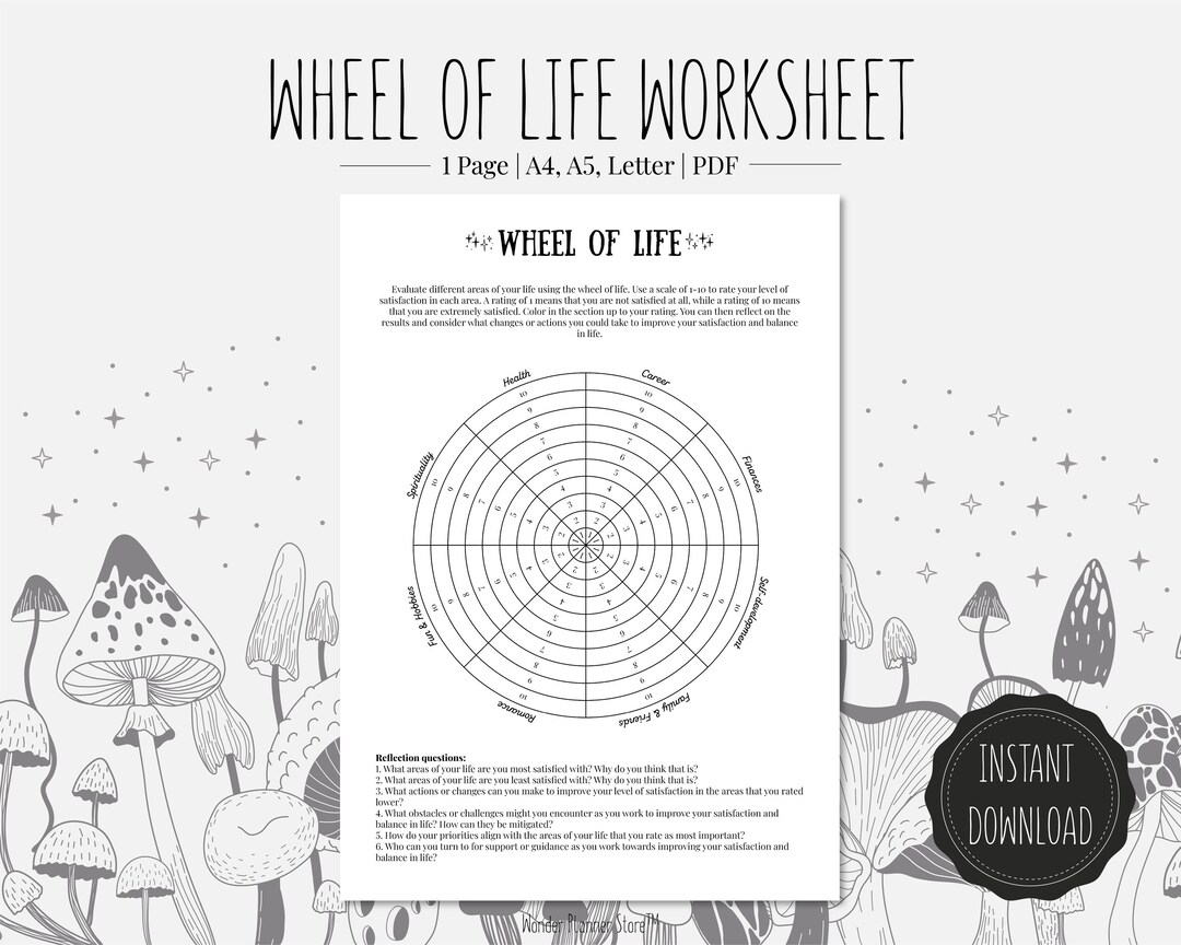 Wheel of Life Worksheet | Reflection Tool | Printable PDF | A4, A5 ...