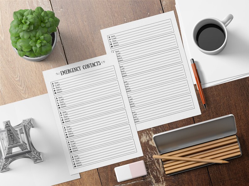 Emergency Contacts List | Printable PDF | A4, A5, Letter Format | Home ...