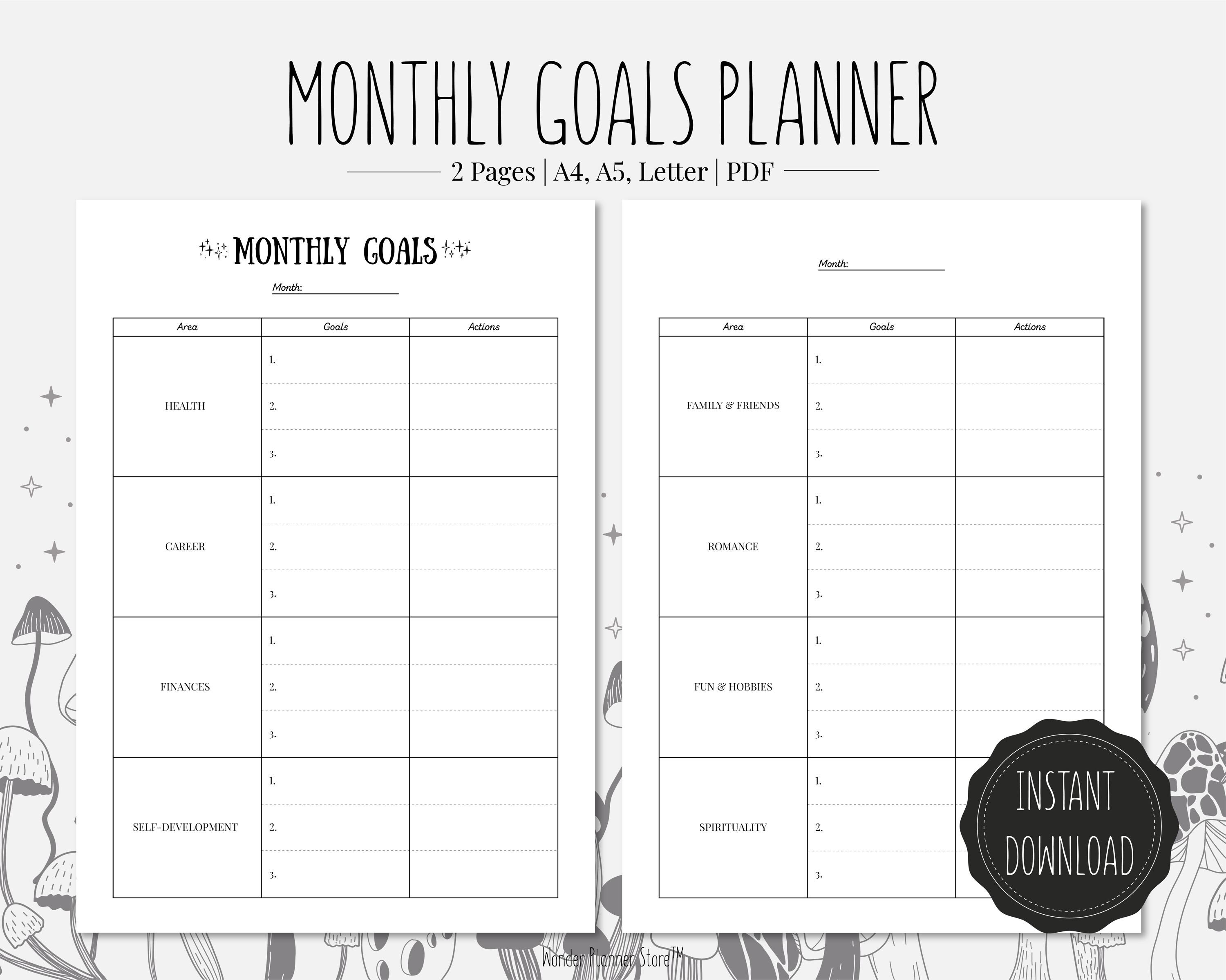 Monthly Goal Planner | Printable PDF | A4, A5, Letter Format - Etsy