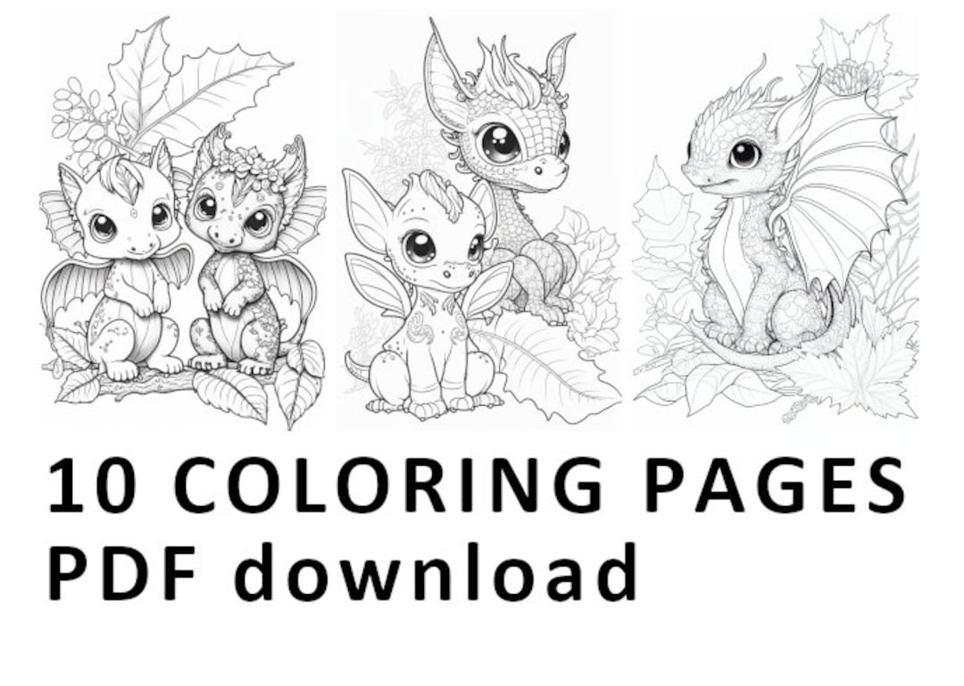 10 Coloring Pages of Cute Dragon Babies - Etsy