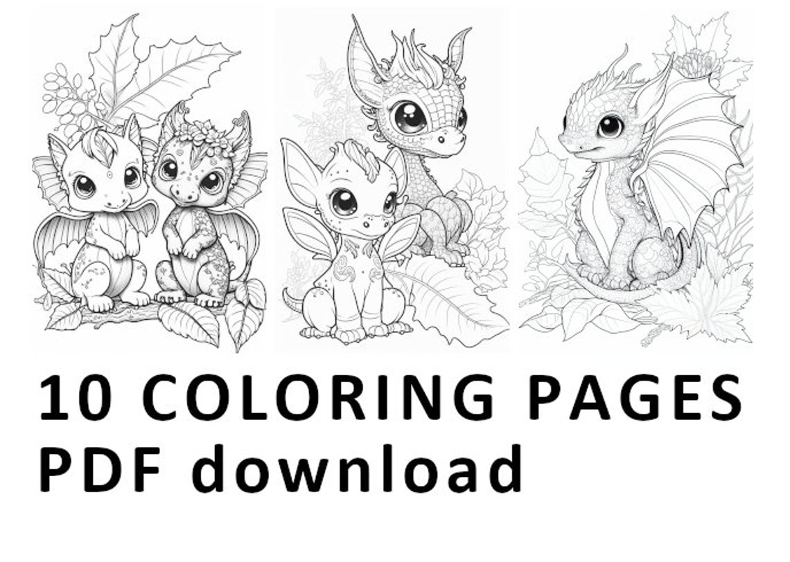 10 Coloring Pages of Cute Dragon Babies - Etsy